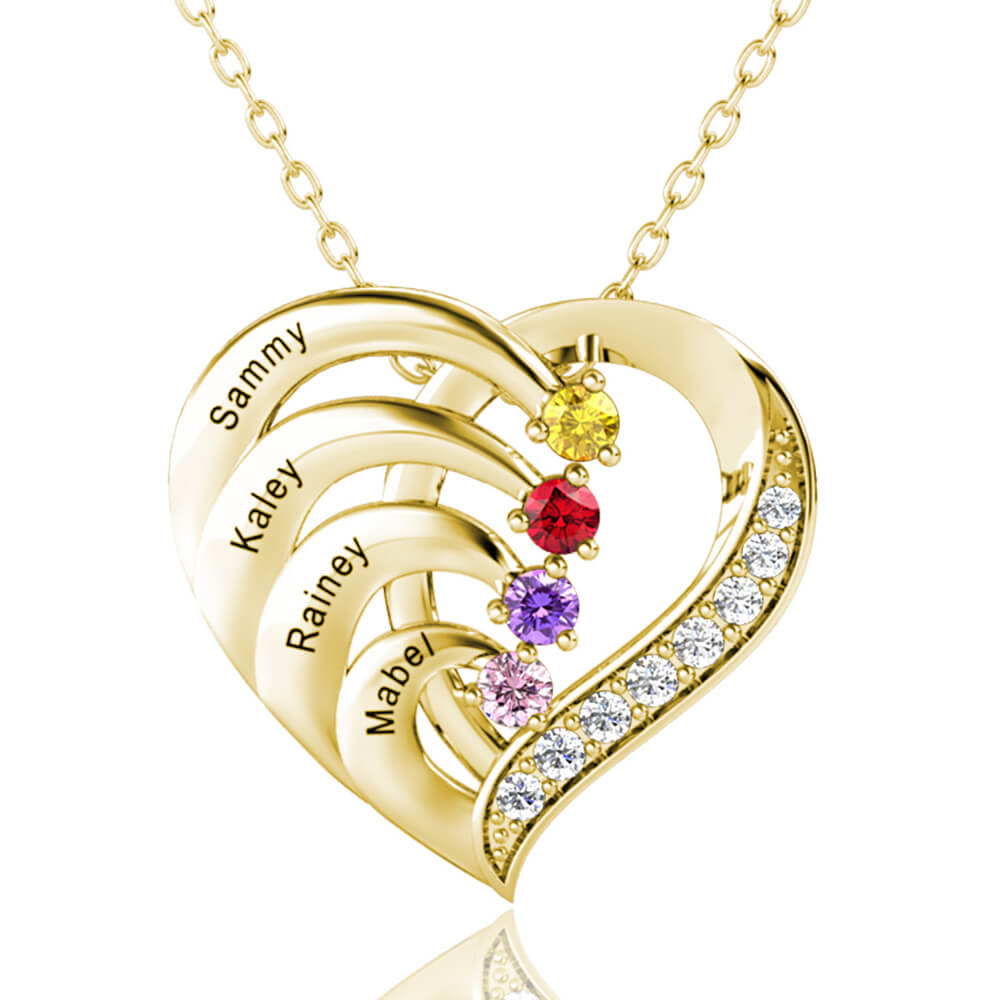 Personalised 4 Birthstones Necklace With 4 Engraved Names Ineffabless